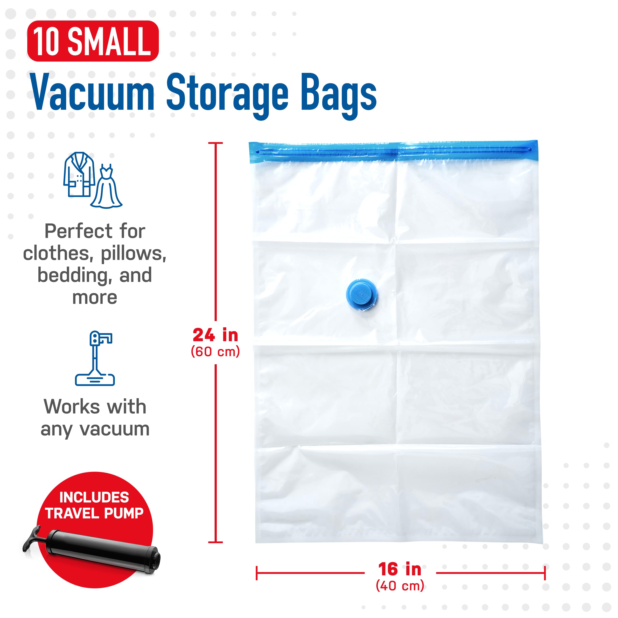 Spacesaver Space Bags Vacuum Storage Bags (Small 10 Pack) Save 80% on Storage Space - Vacuum Sealer Bags for Comforters, Blankets, Bedding, Clothing - Small Vacuum Bags for Travel - Hand Pump Included