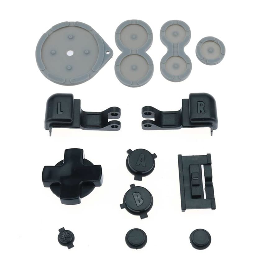 Grafken Colorful Button Keys Set for Gameboy Advance SP GBA SP Full Set R L A B D-Pad Buttons + Rubber Conductive Pad Button for gba sp (Black)