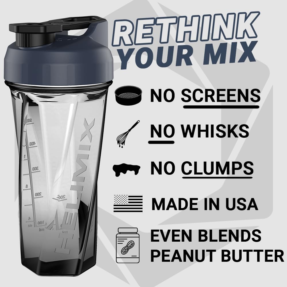 HELIMIX 2.0 Vortex Blender Shaker Bottle Holds upto 28oz | No Blending Ball or Whisk | USA Made | Portable Pre Workout Whey Protein Drink Shaker Cup | Mixes Cocktails Smoothies Shakes | Top Rack Safe