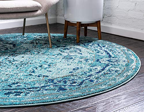 Rugs.com Fleur Collection Rug β 3' Round Light Blue Medium-Pile Rug Perfect for Kitchens, Dining Rooms