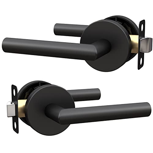 Mega Handles Passage I Lever Door Lock Handle Set for Hallway, Closet and Bathroom I Keyless Door Lock I Heavy Duty Design I Fits All Standard Door Sizes I Screws Included - Matte Black (1 Pack)