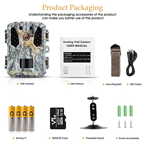 Hawkray Trail Camera 20MP 1080P,Free 32G Micro SD Card and 4AA Batteries,120°Wide-Angle Motion Latest Sensor View 0.2s Trigger time,IP65Waterproof,Game Cameras for Wildlife Monitoring…