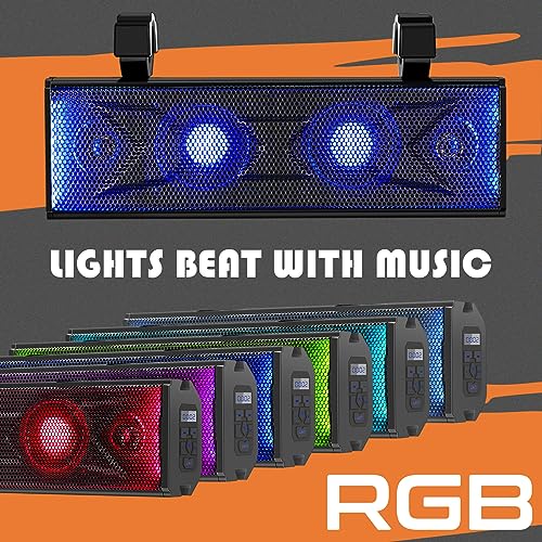 purevox UTV Sound Bar 16 Inch 4-Speaker ATV SoundBar UTV Sound System SXS Speakers Waterproof Bluetooth Connectivity with Multicolor LED Lighting for UTV ATV Golf Cart Marine Boat