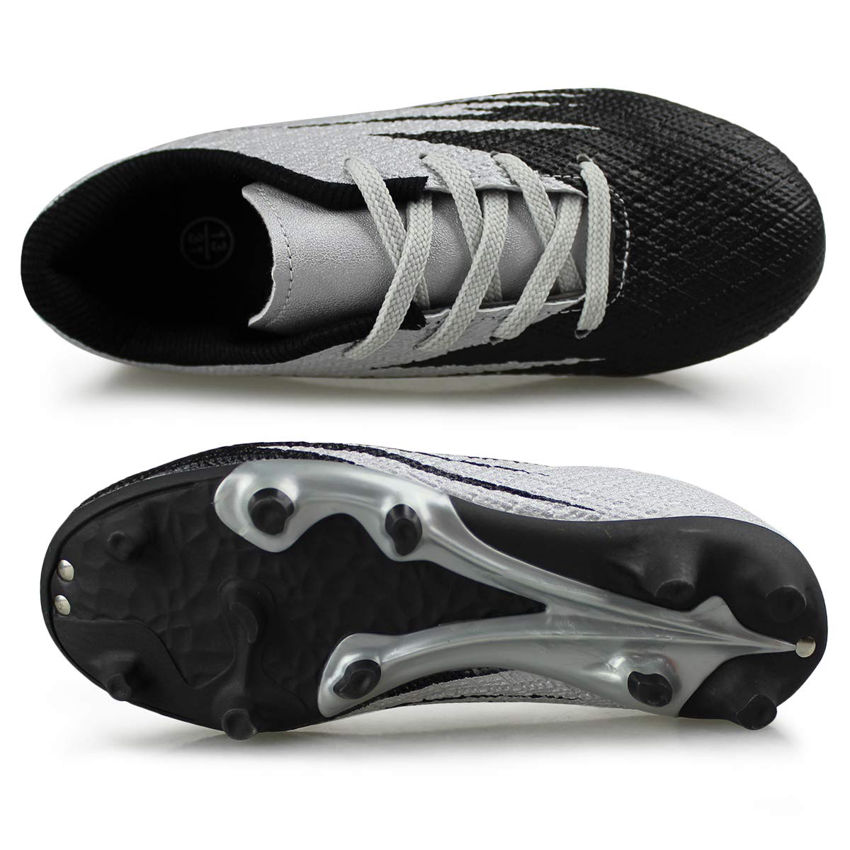 Hawkwell Kids Outdoor Comfortable Soccer Shoes(Toddler/Little Kid/Big Kid), Black Silver PU, 4 M US