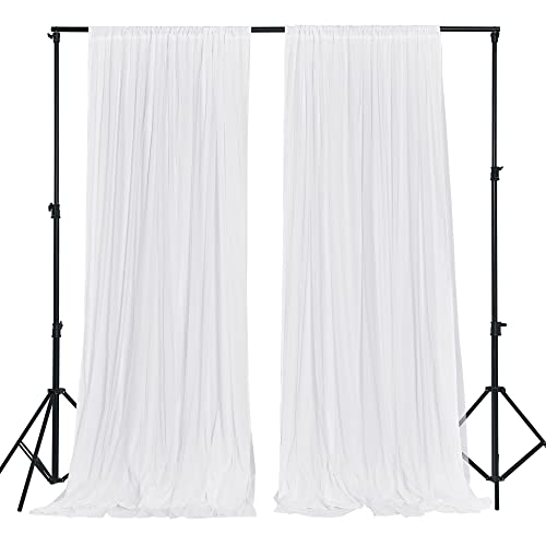 NICETOWN White Backdrop Curtains Overlapped with Tulle Backdrop Background Wall Drapes for Holiday Video Parties Weddings Baby Birthday Party Bridal, Space Divider (5' W x 8' L, 2 Pieces)