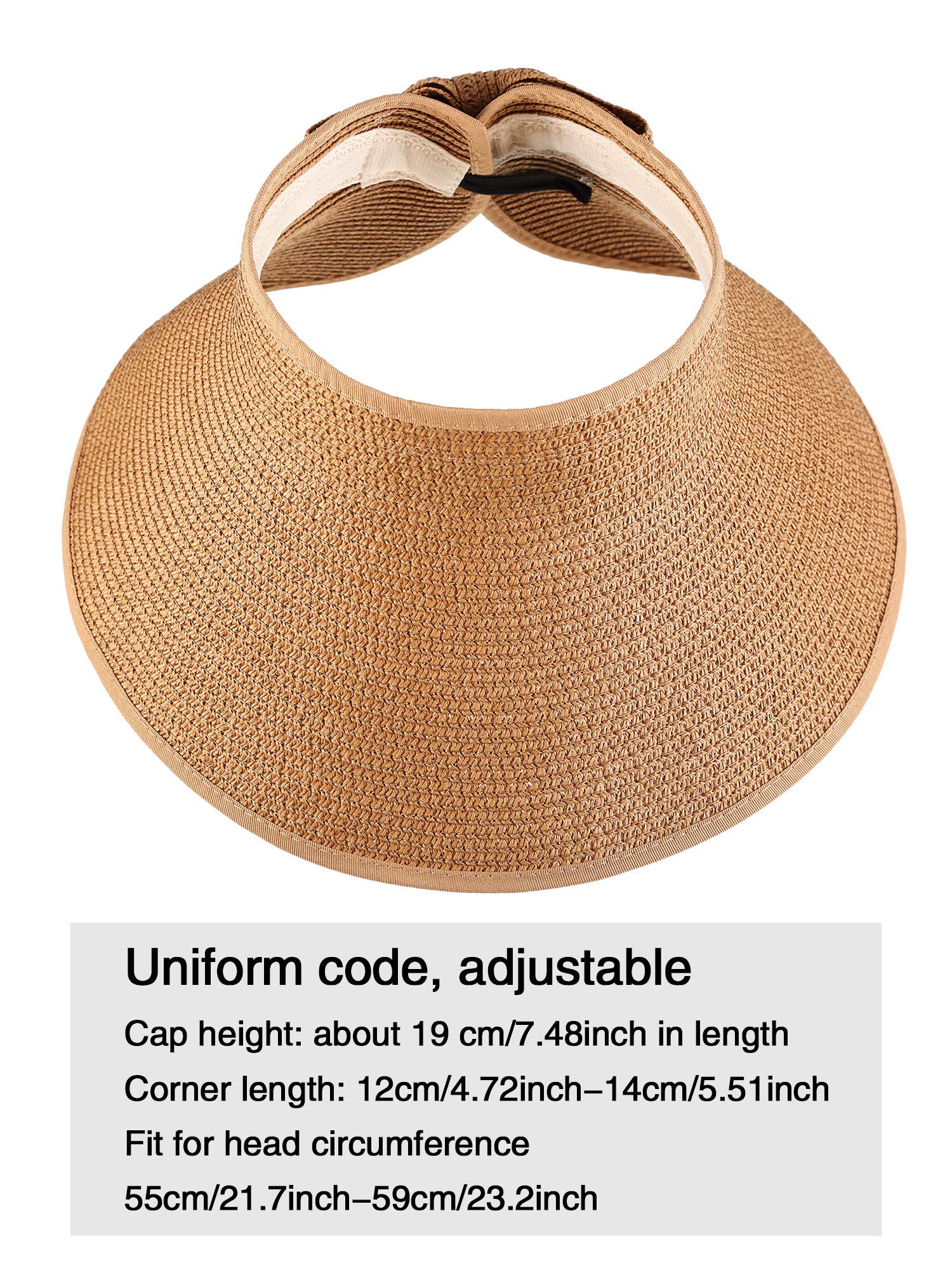 HESTYA Women's Wide Brim Straw Sun Visor Hat Foldable Roll-up Summer Beach Hat Open Top Hat Packable