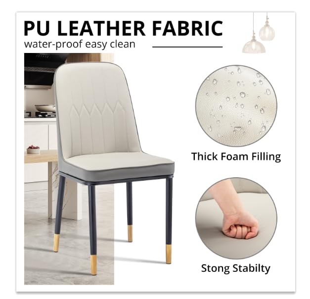 Dining Chairs Set of 4, Upholstered Dining Chairs with High Back and Metal Legs, Kitchen & Dining Room Chairs in Leather, Mid Century Modern Dining Chairs for Living Room, Restaurant, Kitchen, Beige