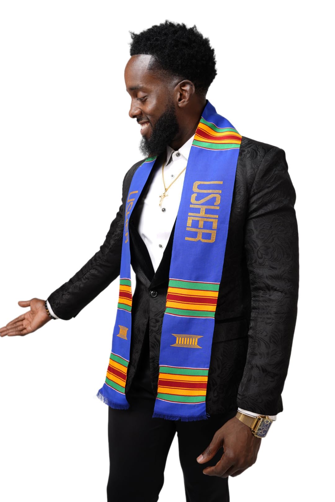 Dupsie's Usher Hand-woven Kente Cloth Stole/Sash. Blue