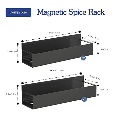 HETMI 4 Pack Magnetic Spice Rack, Magnetic Spice Rack Organizer, Refrigerator Magnetic Spice Rack for Refrigerator and Microwave Oven, Removable Metal Cabinet Space Saving Refrigerator Rack, Black