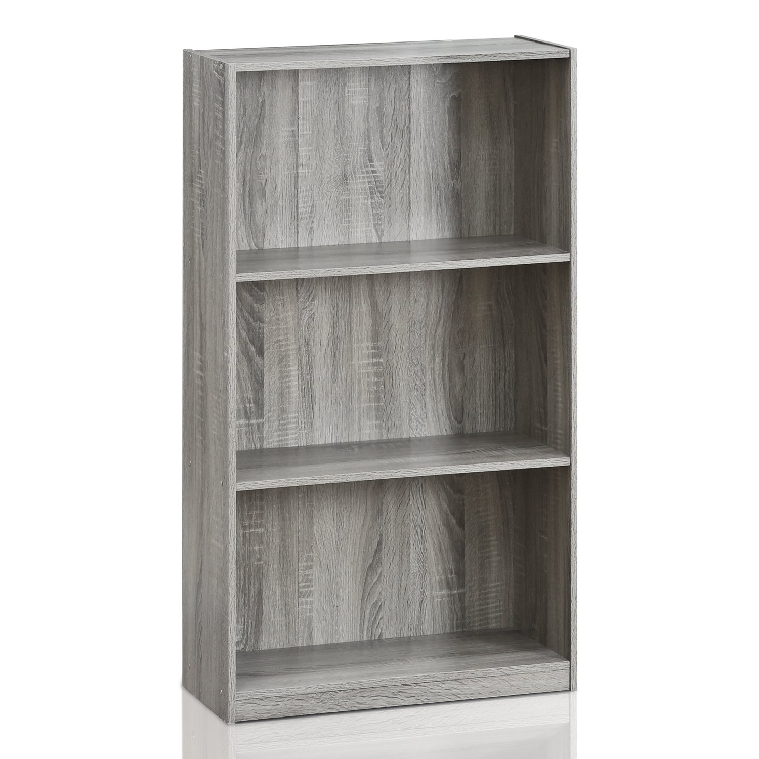 Furinno Basic 3-Tier Bookcase + 2 End Tables – Storage Shelving Unit and Nightstands in French Oak Grey