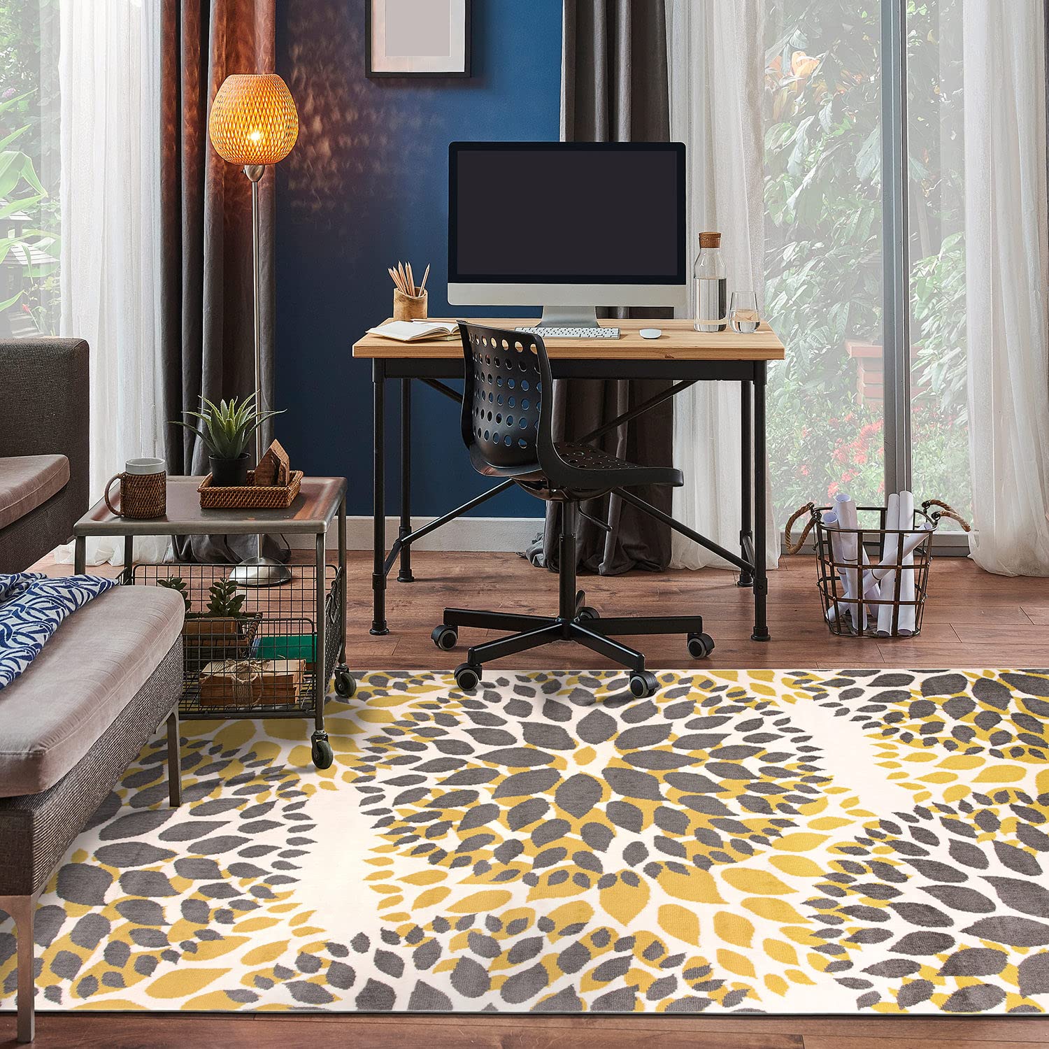 Rugshop Modern Floral Circles Design for Living Room,Bedroom,Home Office,Kitchen Non Shedding Area Rug 5' x 7' Yellow