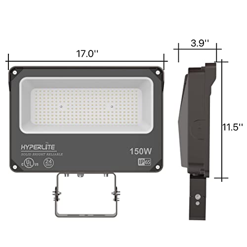 HYPERLITE LED Flood Light 150W 2 Pack 18000LM 5000K Daylight IP65 Waterproof Outdoor Floodlights UL Certified for Court,Garden,Warehouse