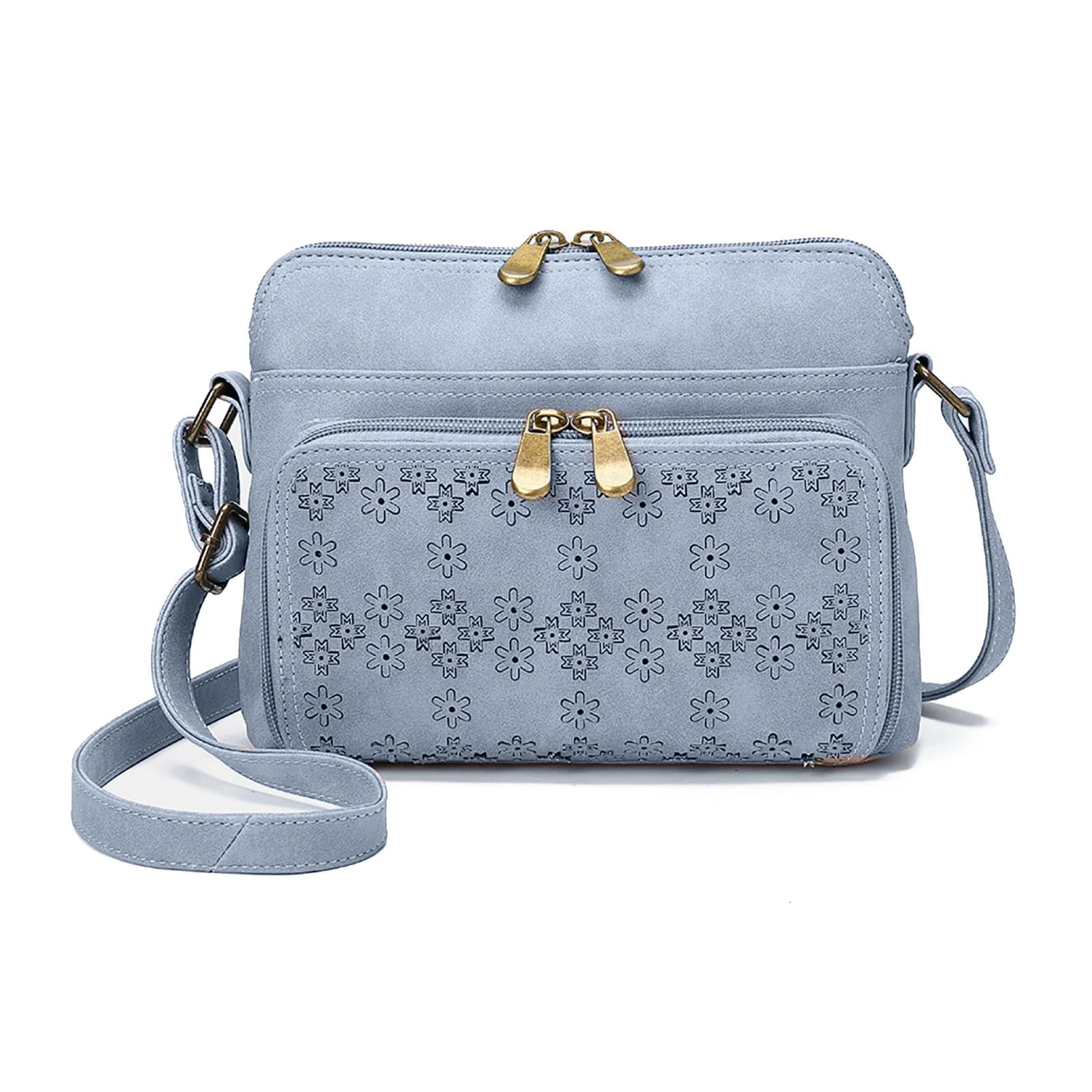 JOSEKO Crossbody Lightweight, Women Solid Multi-pockets Casual PU Leather Crossbody Shoulder Bag Blue