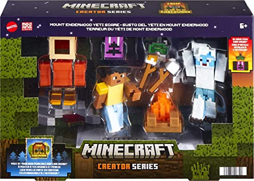 Mattel Minecraft Game, Creator Series Action Figures and Accessories, Camp Enderwood Steve and Mob Figures, Collectible Gift for Kids