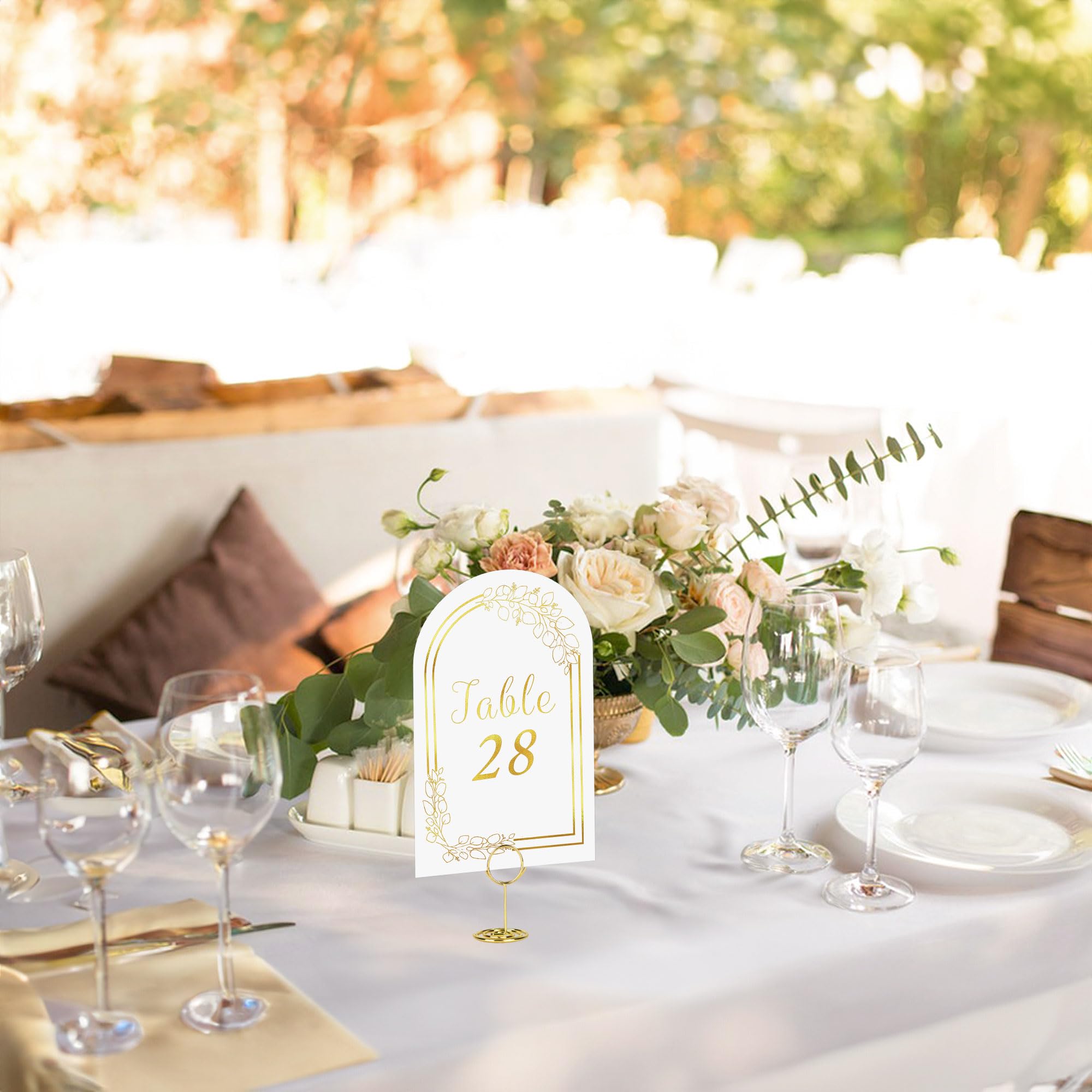 JOYIT 20 Sets Wedding Table Number 1-20 with 20 Pcs Table Number Holders, White Gold Table Number Cards with Place Card Holders, 4" x 6" Table Numbers for Wedding Reception and Birthday