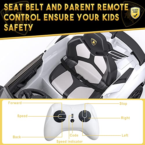 Hetoy Ride on Car for Kids 12V Licensed Lamborghini Electric Vehicles Battery Powered Sports Car with Control, 2 Speeds, Sound System, LED Headlights and Hydraulic Doors
