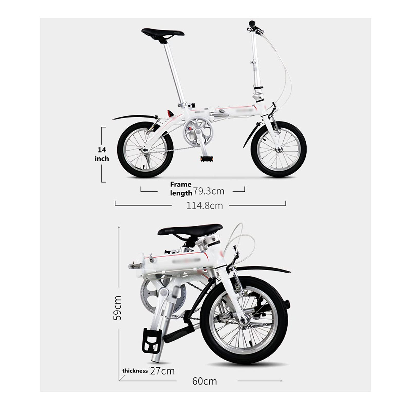 HESNDzxc Bicycles for Adults Folding Bicycle Bike Aluminum Alloy Frame 14 Inch Single Speed Super Light Carrying City Commuter Mini (Color : Silver)
