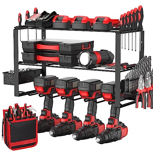 HYSEYY Power Tool Organizer with Tool Bag Organizer Heavy Duty Garage Organization and Storage for Handheld & Power Tools | Drill Holder Wall Mount | Tool Holder Wall Mount for Garage, Workshop