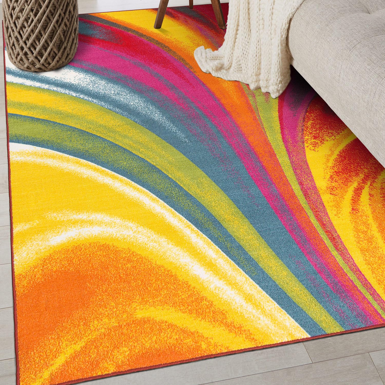 Rugshop Modern Contemporary Waves Non-Slip (Non-Skid) Area Rug 3'3" x 5' Multi