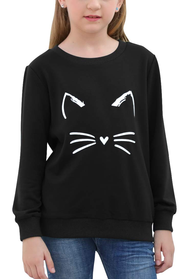 GORLYA Girl's Pullover Tops Cute Cartoon Graphic Print Sweatshirt Clothes for 4-14 Years Kids (GOR1059, 7-8Y, Black)