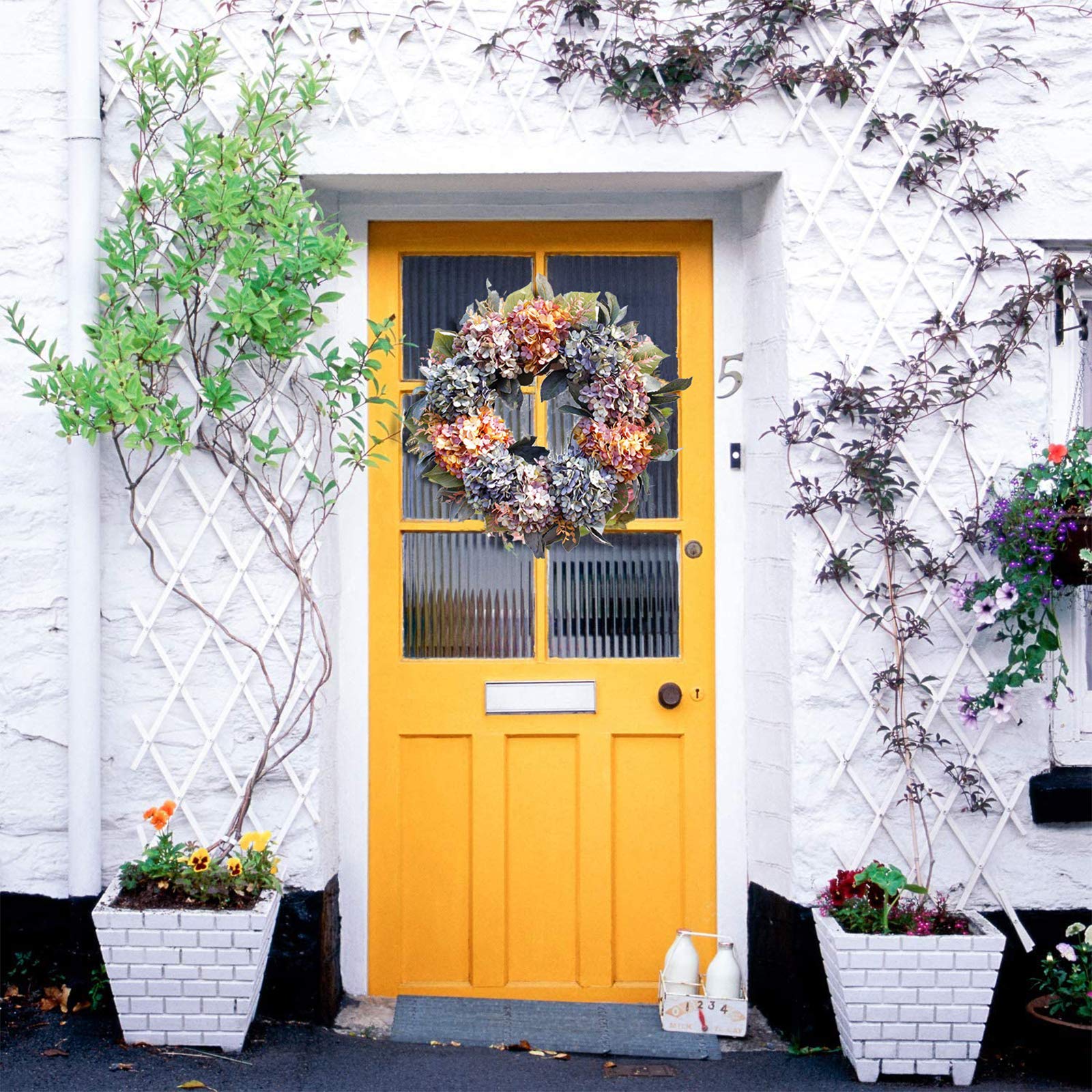 DYNWAVE Floral Wh, Home Wall Hanging Wh, Artificial Hydrangea Wh for Front Door, Wedding Garden Front Door Decorations