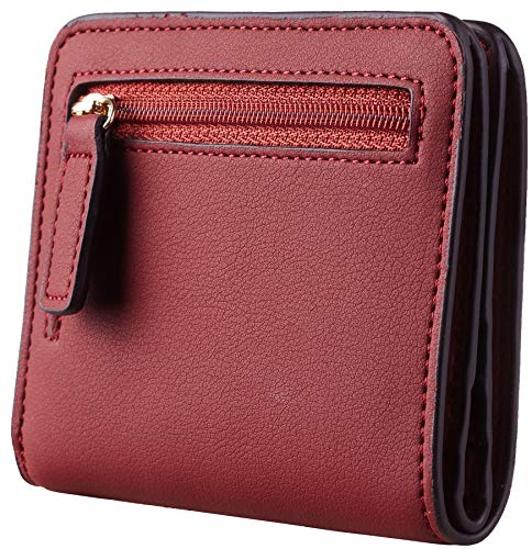 Toughergun Womens Rfid Blocking Small Compact Bifold Luxury Genuine Leather Pocket Wallet Ladies Mini Purse with ID Window (11 ReNapa Red Deep)