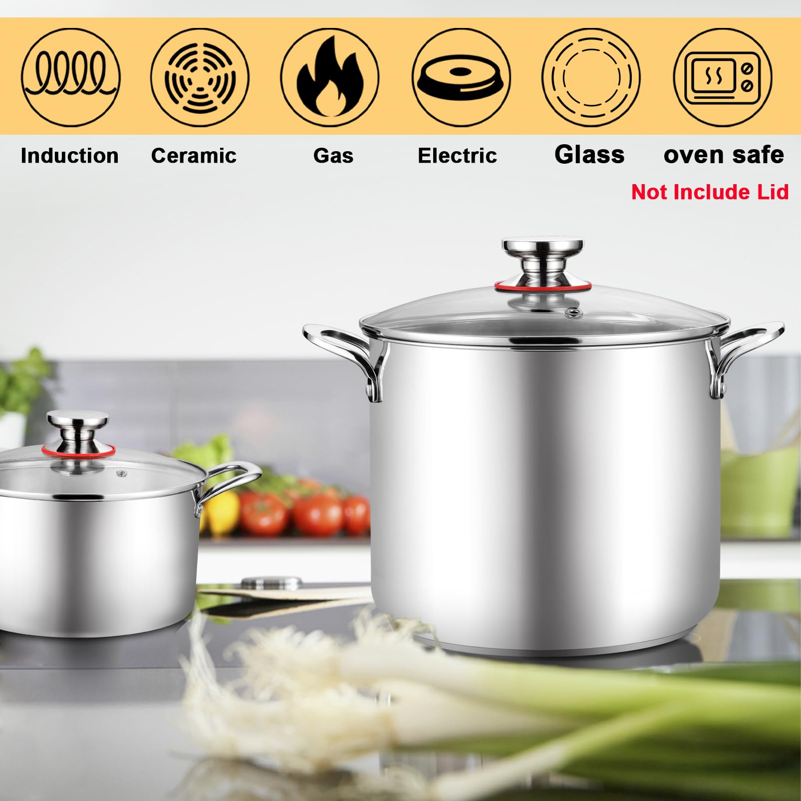 TeamFar 12 Quart Stock Pot, 18/10 Stainless Steel Large Cooking Soup Pot with Lid for Simmering/Stewing, for Induction/Gas/Ceramic, Healthy & Heavy-Duty, Riveted Handles & Dishwasher Safe
