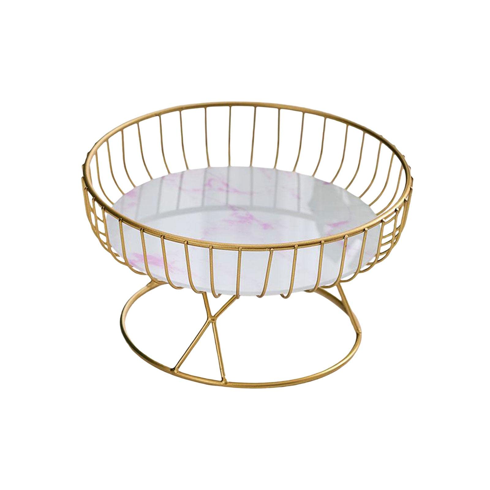 Gralara Metal Wire Fruit Basket, Fruit Holder, Modern Stylish Round Container, Sturdy Fruit Bowl for Kitchen Counter, Outdoor Parties, Living Room, White Pink