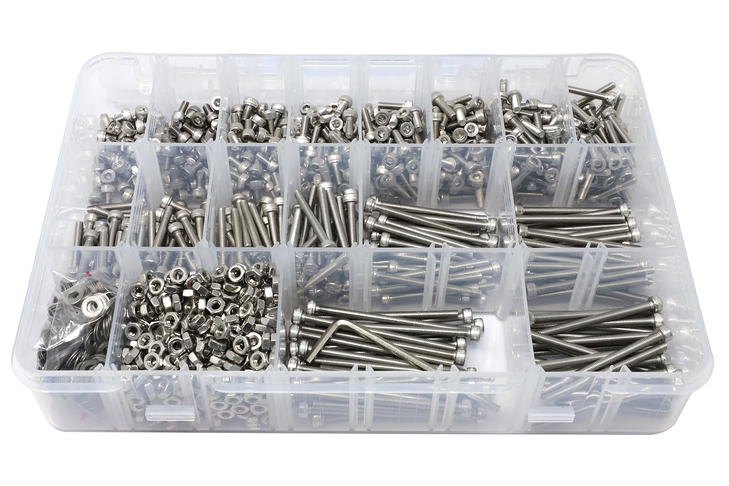 iexcell 1800 Pcs M3 x 4/5/6/8/10/12/14/16/18/20/25/30/35/40/45/50 Stainless Steel 304 Hex Socket Head Cap Screws Blots Nuts Washers Assortment Kit