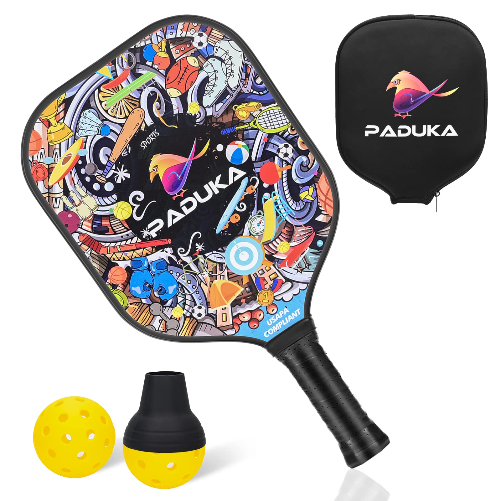 Graphite Pickleball Paddles Set, Carbon Fiber Lightweight Pickleball Racket with Cover and Balls, Ergonomically Designed Grip with Comfortable Grip and Stability