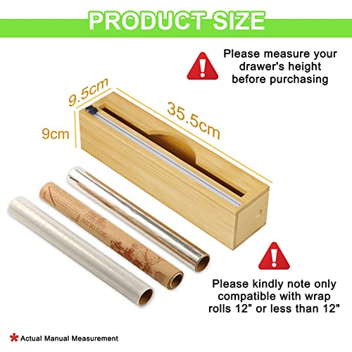 Ziplock Bag Organizer, Wrap Dispenser with Cutter, Plastic Wrap, Aluminum Foil and Wax Paper Dispenser for Kitchen Drawer, Bamboo Roll Organizer Holder