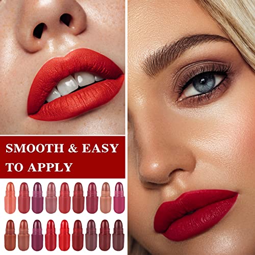 Fusang 18Pcs Mini Capsule Pills Lipstick Matte Lipstick Makeup Sets for Women Highly Pigmented Long Lasting Waterproof Mini Red Matte Pill Lipstick Cute Lip Stick Stain Set for Women
