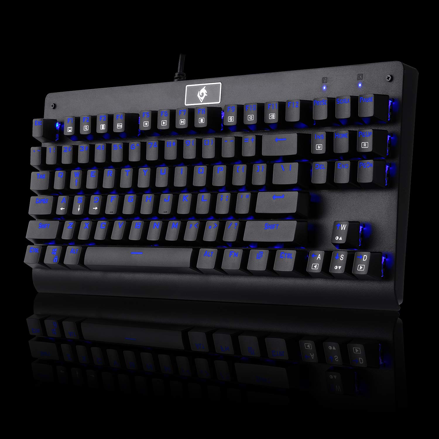 EagleTec KG040 Mechanical Gaming Keyboard Blue LED RGB Backlit Wired with Clicky Blue Switches Equivalent Compact Tenkeyless with 87 Keys for Windows PC (Black)