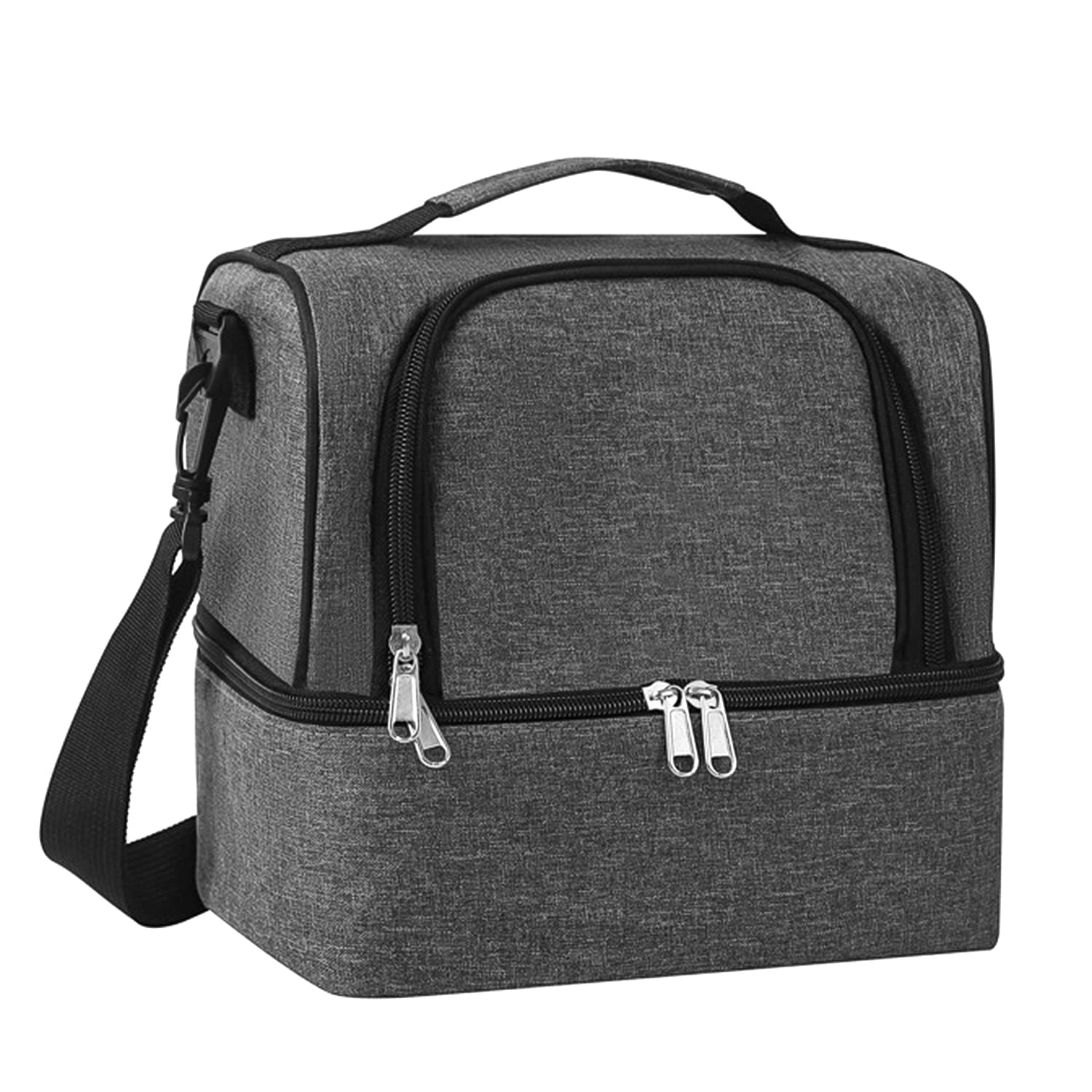 HANKLPH Double Layer Lunch Box for Women/Men, Insulated Lunch Bag Large Adults, Reusable Lunchbox Cooler Bag,Suitable for Work Picnic Hiking Beach (Grey)