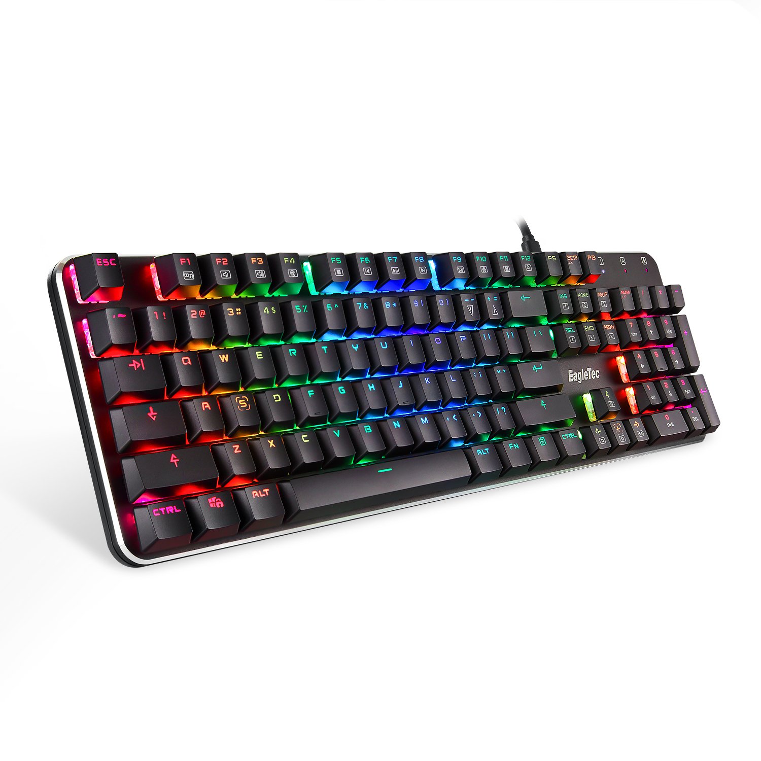 EagleTec KG050-BR RGB Backlit Mechanical Gaming Keyboard Low Profile Mechanical Gamers Keyboard 104 Key Metal Mechanical Computer USB Gaming Keyboard for PC (BLACK VERSION)