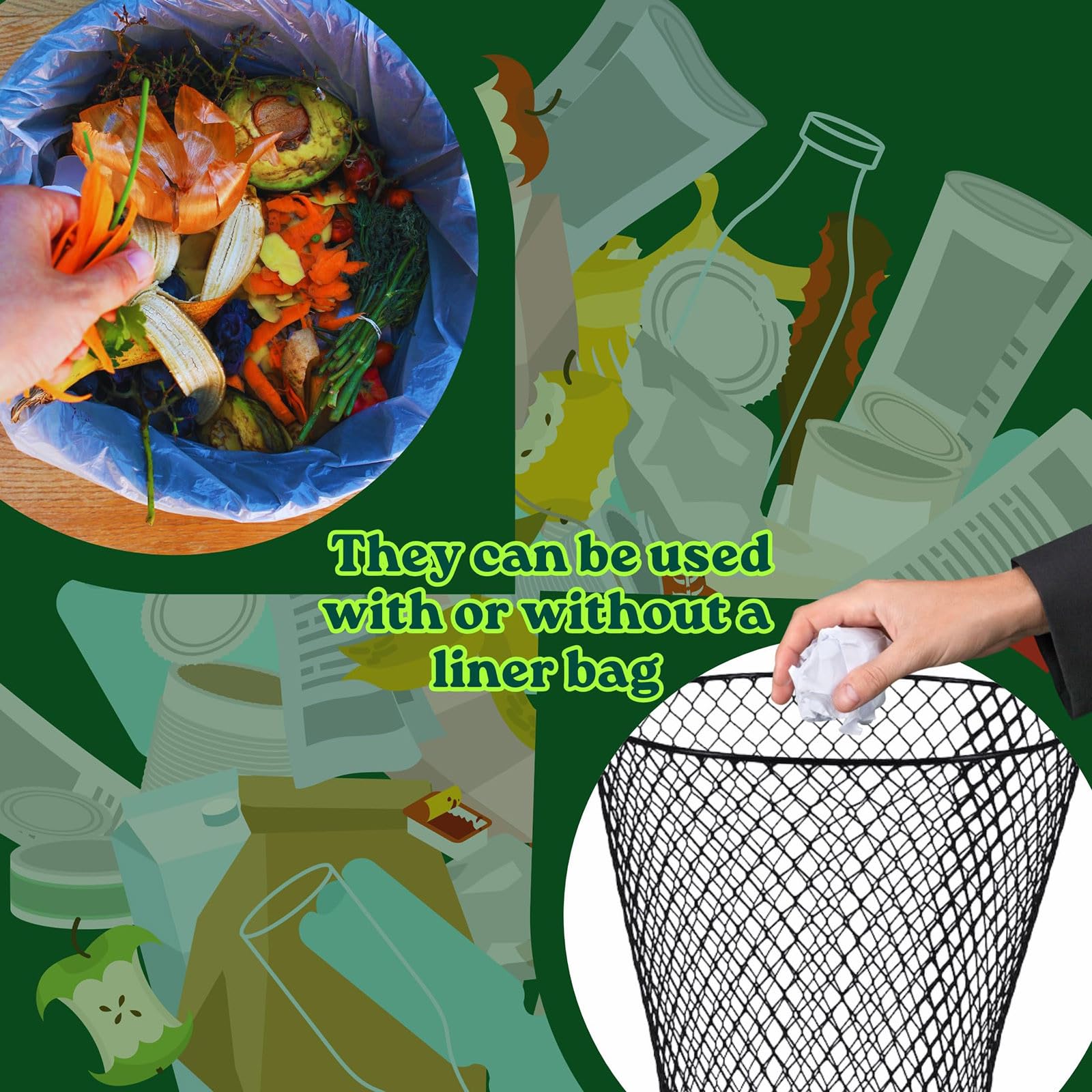 luezkyoig Wire Mesh Round Waste Basket 9 * 6 inch Small Sturdy Lightweight Under Desk Open Top Wire Mesh Trash Cans Custom Storage for Home Office School Kitchen Bedroom Den Dorm Room (Black)