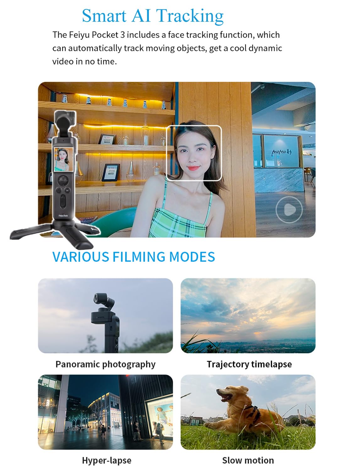 FeiyuTech Pocket 3 kit -Remote Handle&Camera 4K 60FPS Camera with Handheld 3-Axis Stabilizer, Pocket Action Camera, AI Tracking, Detachable Handle, Magnets for YouTube TikTok Video Vlog