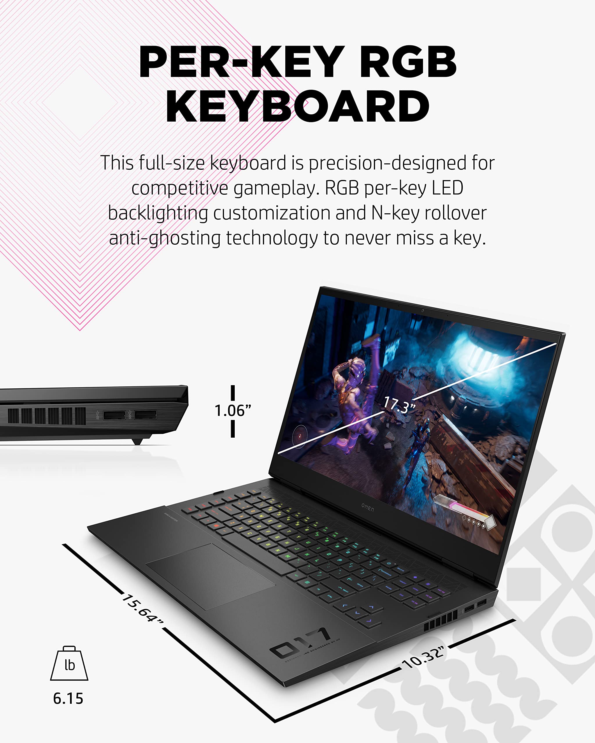 HP OMEN 17.3" 165Hz QHD Gaming Laptop, 12th Gen Intel 12-Core i7-12700H, NVIDIA GeForce RTX 3070 Ti 8GB, 32GB DDR5 RAM, 1TB PCIe SSD, Thunderbolt, Per Key RGB Backlit, RJ-45, Windows 11 Pro(VR Ready)