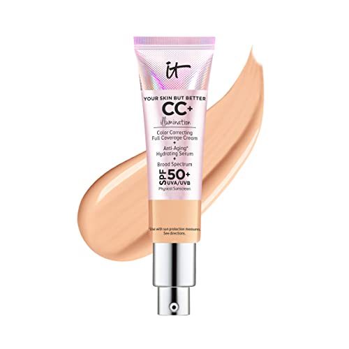 IT Cosmetics Your Skin But Better CC+ Cream Illumination, Neutral Medium (N) - Color Correcting Cream, Full-Coverage Foundation, Hydrating Serum & SPF 50+ Sunscreen - Radiant Finish - 1.08 fl oz