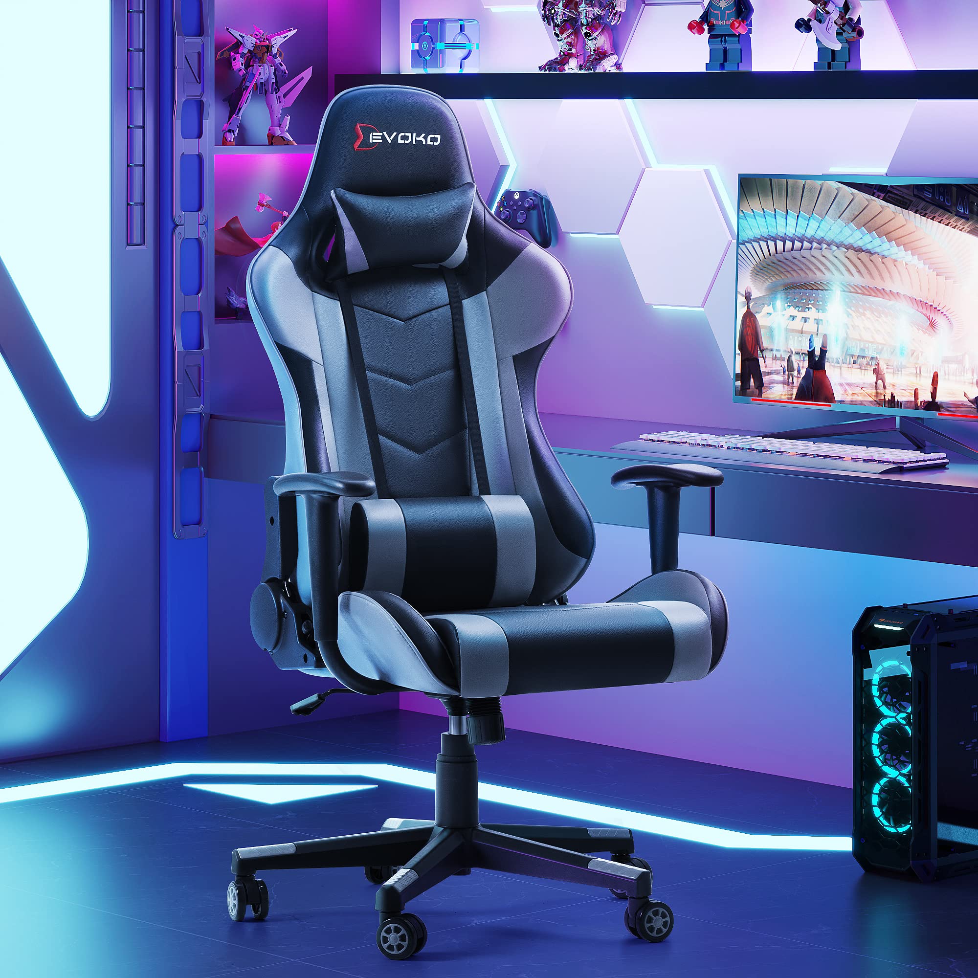 Devoko Ergonomic Gaming Chair Racing Style Adjustable Height High Back PC Computer Chair with Headrest and Lumbar Support Executive Office Chair (Grey)