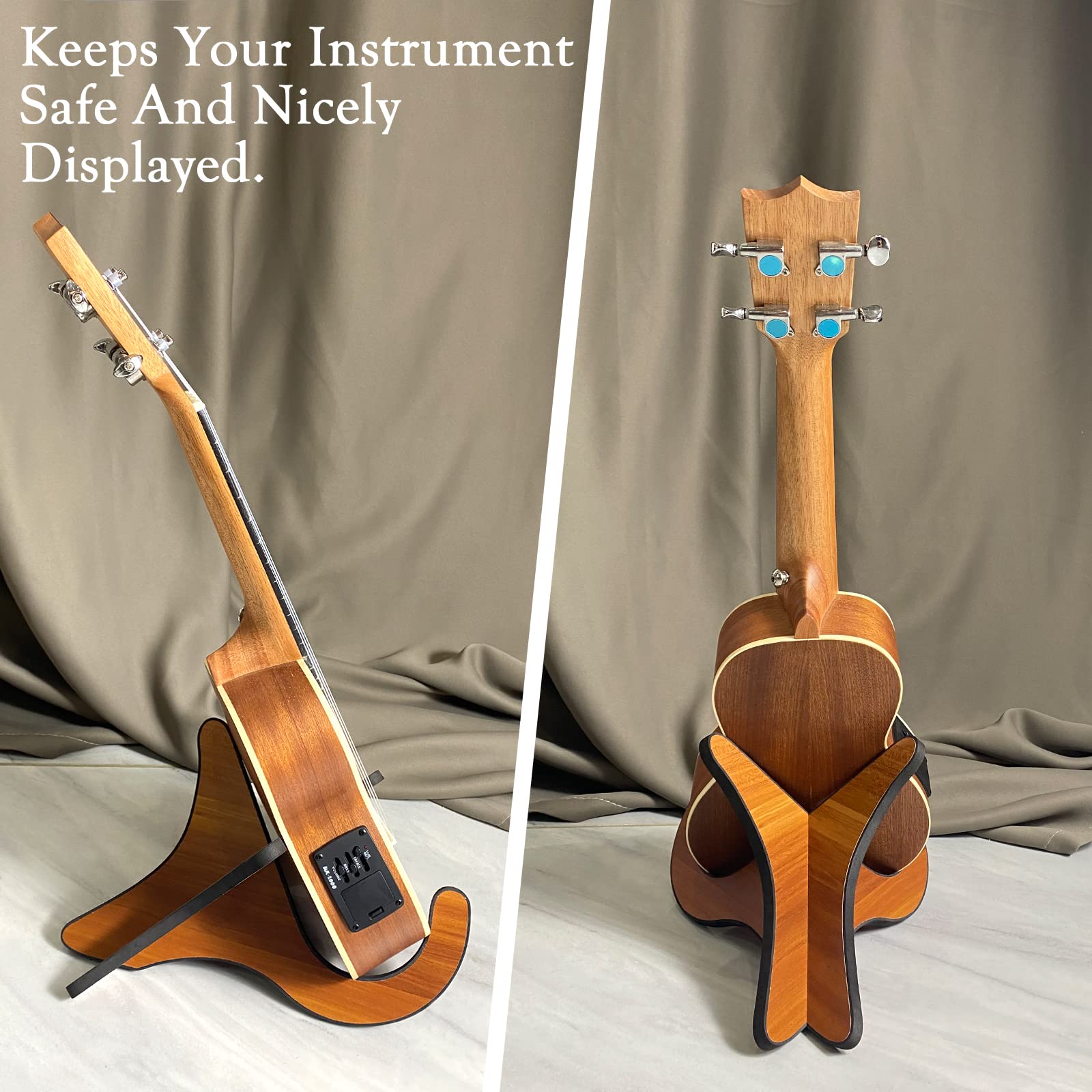Graunton Ukulele Stand, Portable Wooden Ukulele Stand Floor, X-Frame Sturdy Instrument Stand with Soft Edge for Ukulele, Mandolins and Violins (Legno Color)
