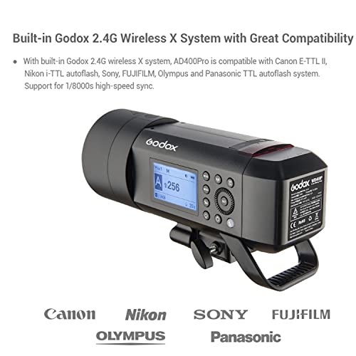 Godox AD400 Pro Godox AD400Pro All-in-One Outdoor Flash Has 400ws Strong Power,0.01~1s Recycle Time,12 Continuous Flashes in 1/16 Power Output,30W LED Modeling Lamp,380 Full Power Pops