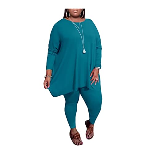 Huasemy Plus Size 2 Piece Outfits for Women, Long Sleeve Solid Tops,Bodycon Pants Casual Suit Sweatsuit Set