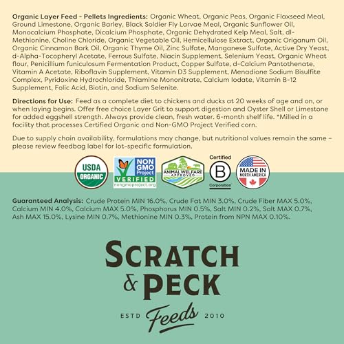 Scratch and Peck Feeds Organic Layer Pellets 16% - Premium Chicken and Duck Feed Formulated with Sustainable Grub Protein, Vitamins, and Minerals β 25 lbs