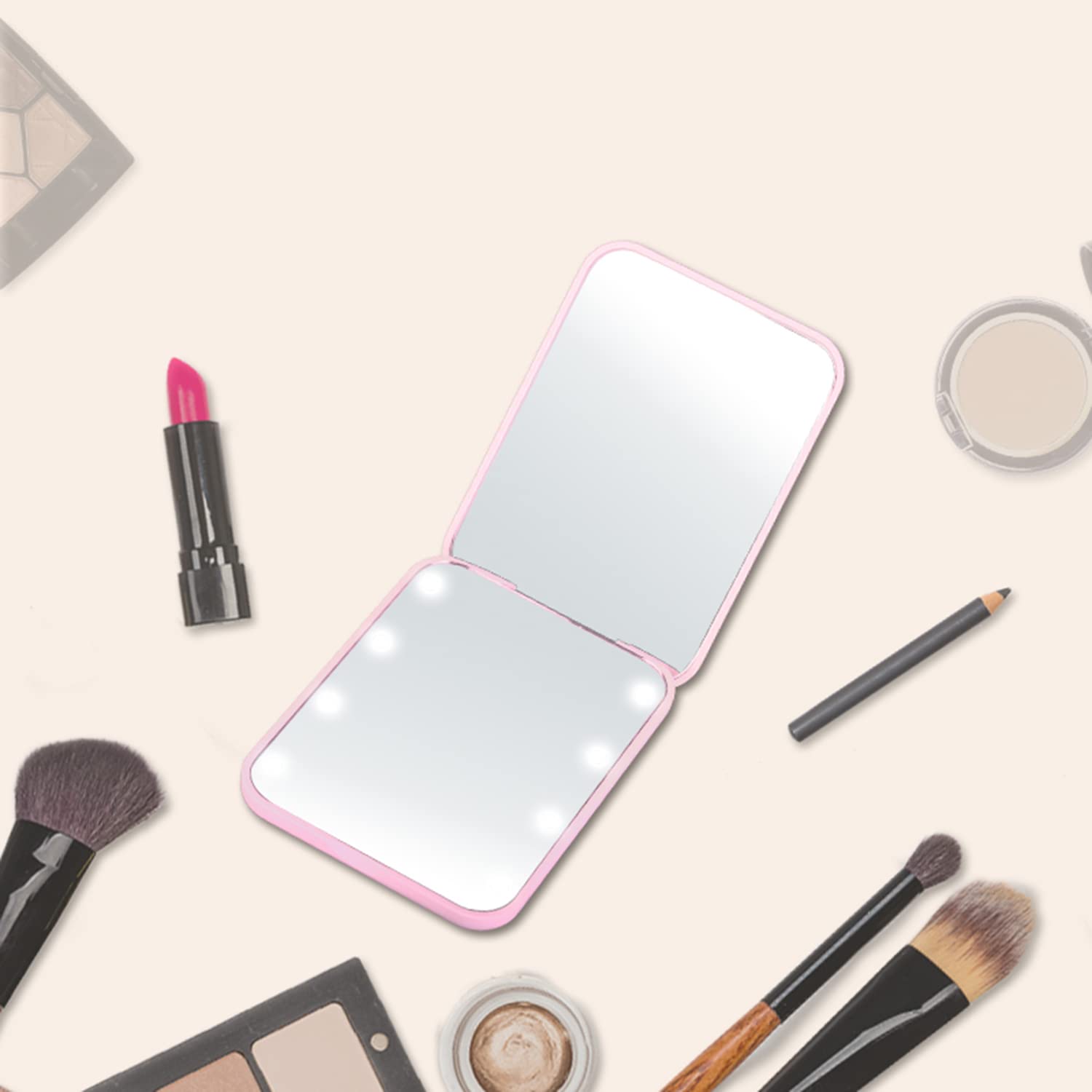 iHMeiju Pocket Mirror with LED Light, 1X/3X Magnification LED Compact Travel Makeup Mirror, Lighted Travel Mirror for Purse,Handbag,Pocket,Handheld 2-Sided Makeup Mirror. (Pink)