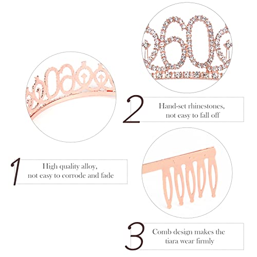 Semato 60 & Fabulous Birthday Crown and Sash Kit- 60th Birthday Gifts for Women 60th Birthday Party Decorations (rose gold)