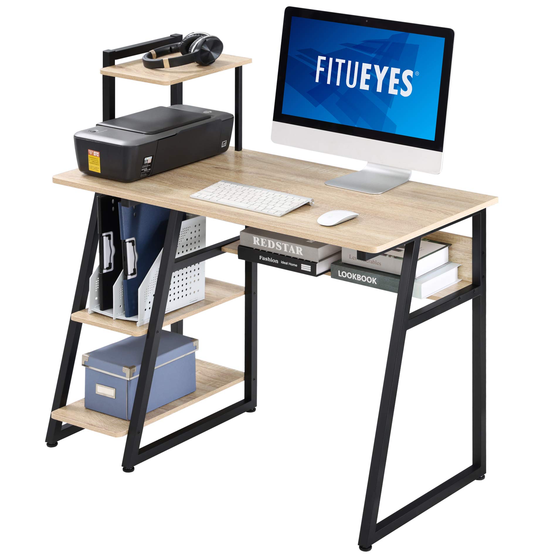 FITUEYES Computer Desk with Shelves,Home Office Writing Table with Bookshelf,40 Inch Modern Style PC Desk for Small Space,Nature