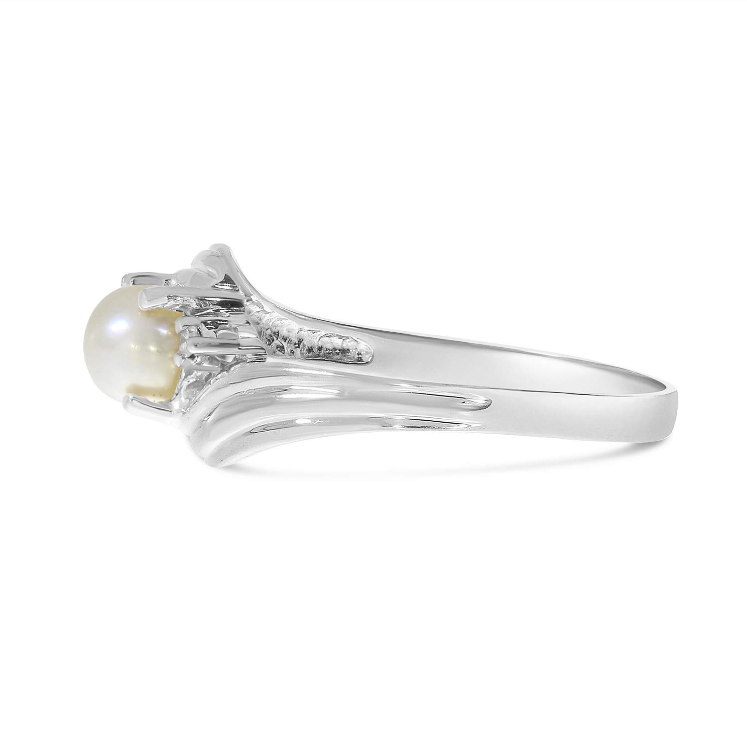 Direct-Jewelry 10k White Gold Freshwater Cultured Pearl And Diamond Ring (Size 4.5)