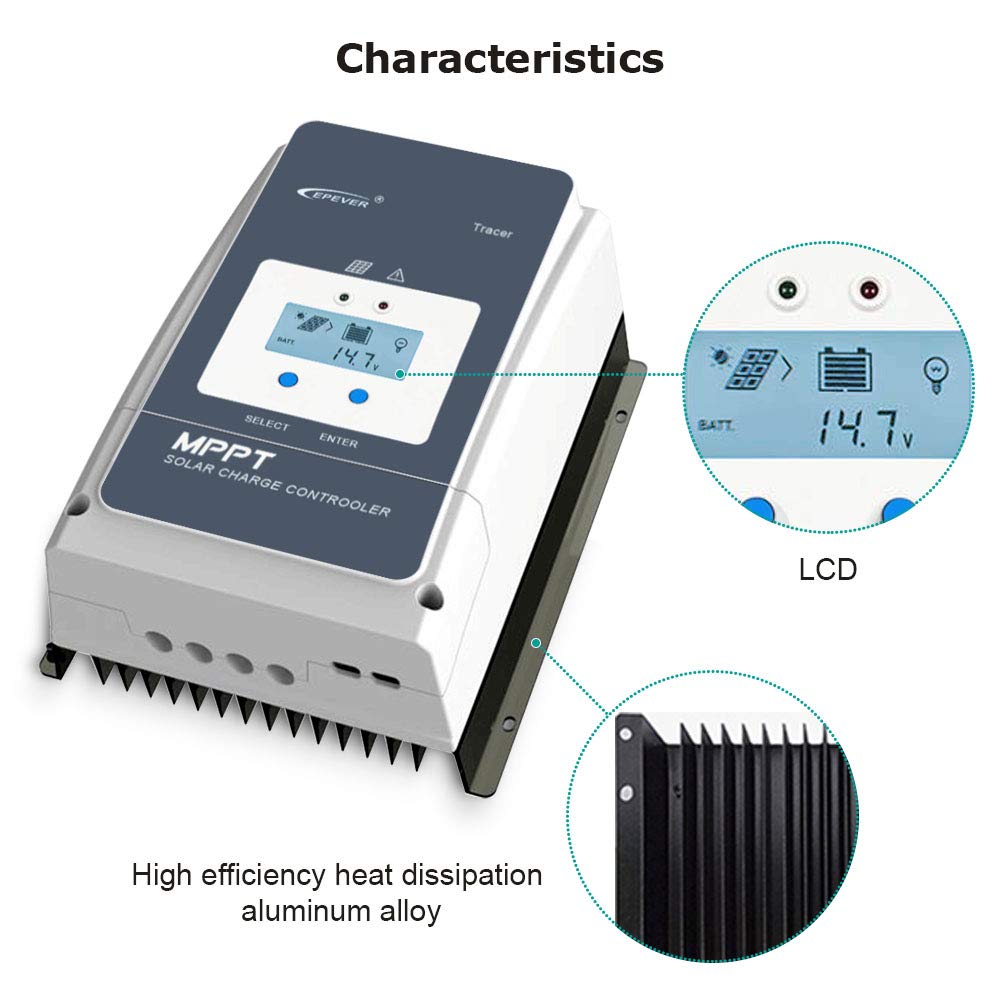 EPEVER 50A MPPT Solar Charge Controller Tracer-an Series High-Power Charge Controllers Compatible with 12V/24V/36V/48V Lead-Acid and Lithium Batteries (50A)