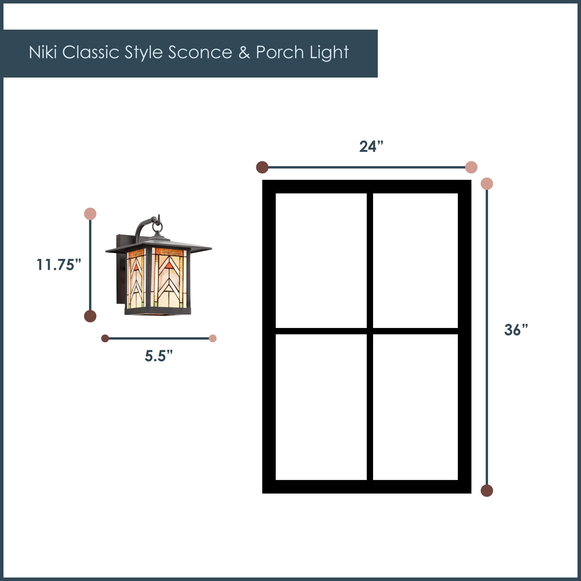 River of Goods Stained Glass Outdoor Light Fixture - 11.75" H - Mission Style Porch Light - Niki